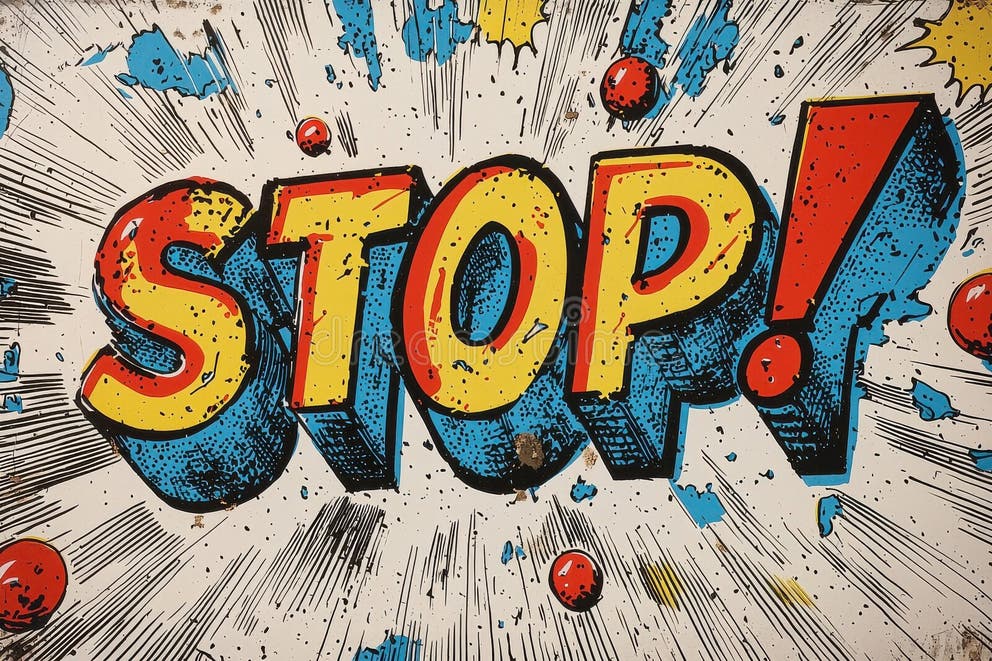 Retro Comic Book Style Artwork Featuring Bold Stop Text Explosion Stock ...