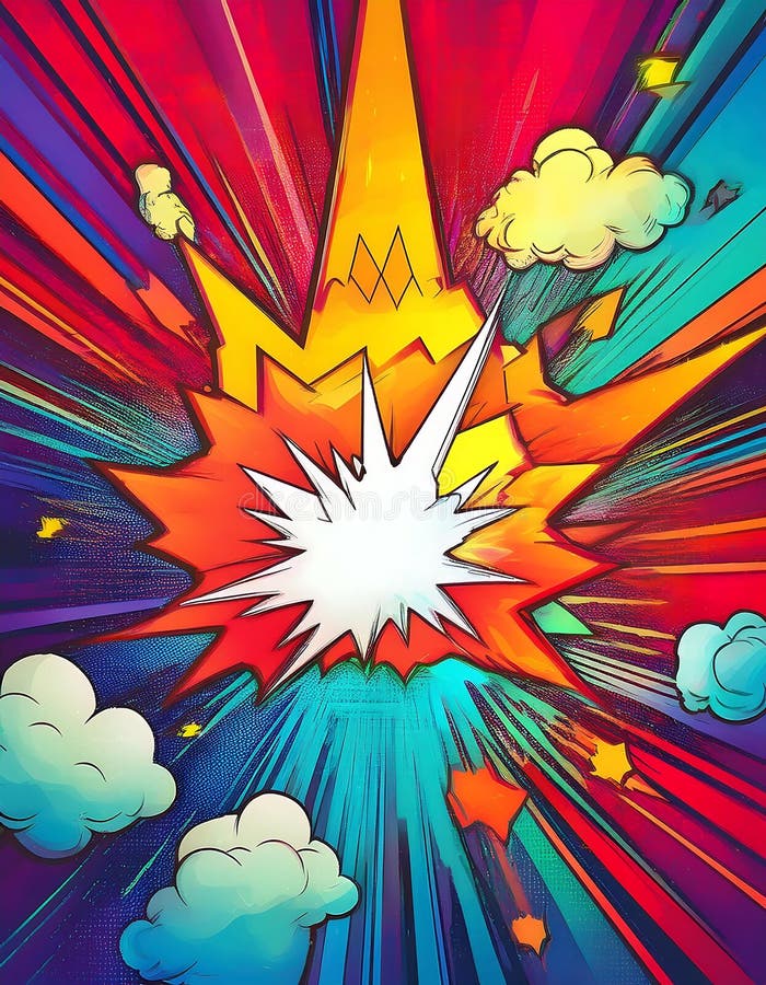 Retro Comic Explosion Design Featuring Vibrant Bursts of Color and ...