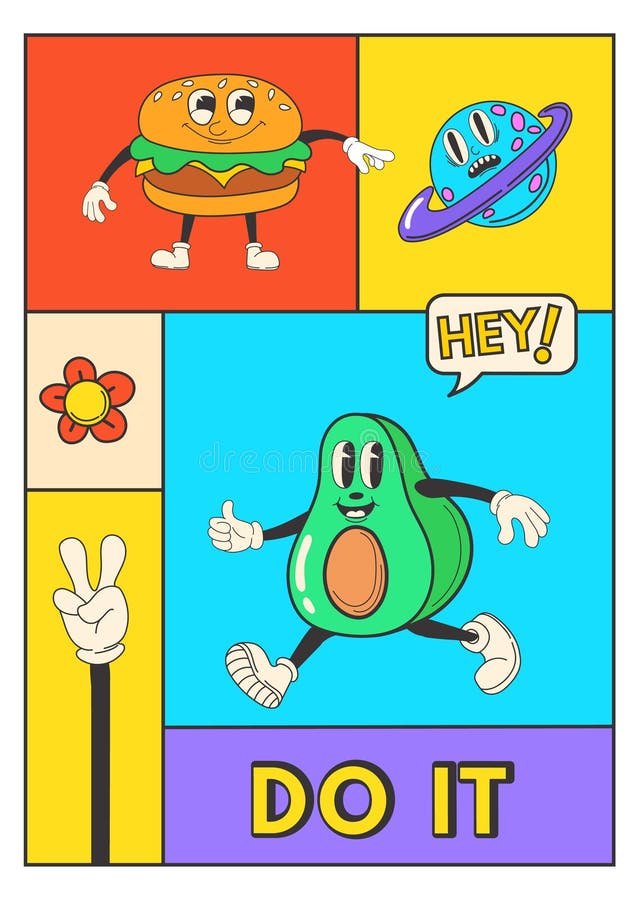 Retro Comic Mascot Poster Template. Crazy Characters Stock Vector ...