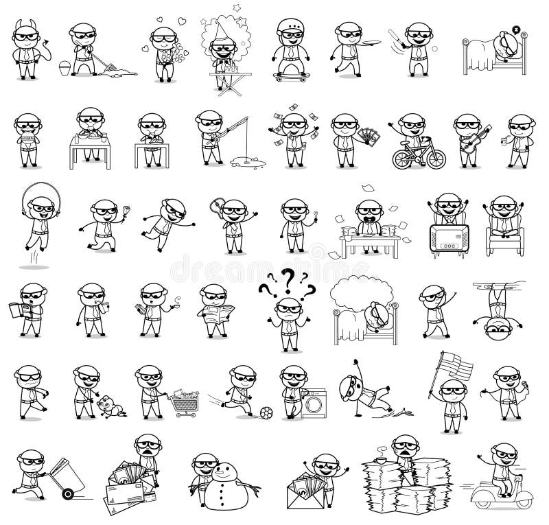 Retro Comic Old Boss - Set of Concepts Vector Illustrations Stock ...