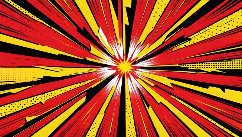 Retro Comic Pop Art Background with Red Yellow Lightning Burst and ...