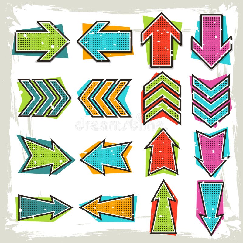 Retro Comic Style Arrows Set Stock Vector - Illustration of designer ...