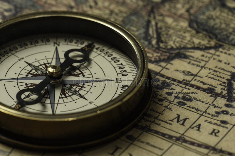 Retro compass with old map stock image. Image of vintage - 104907239
