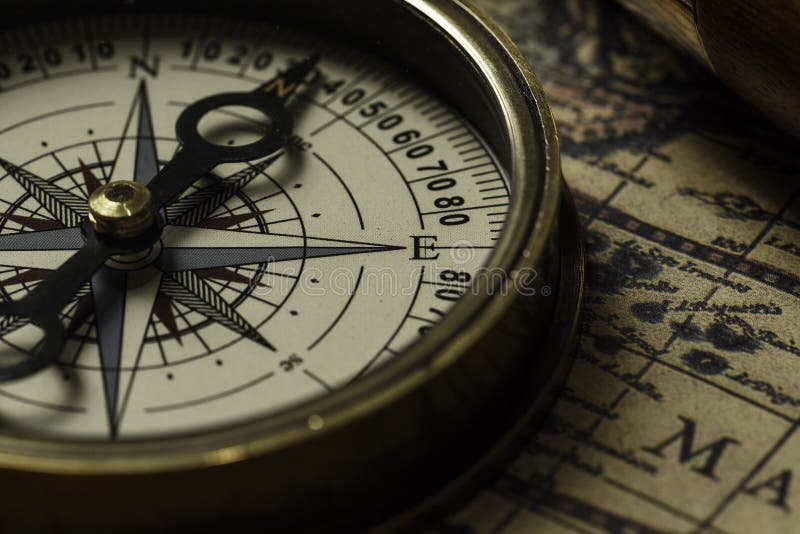 Retro Compass with Old Map and Spyglass Stock Image - Image of retro ...