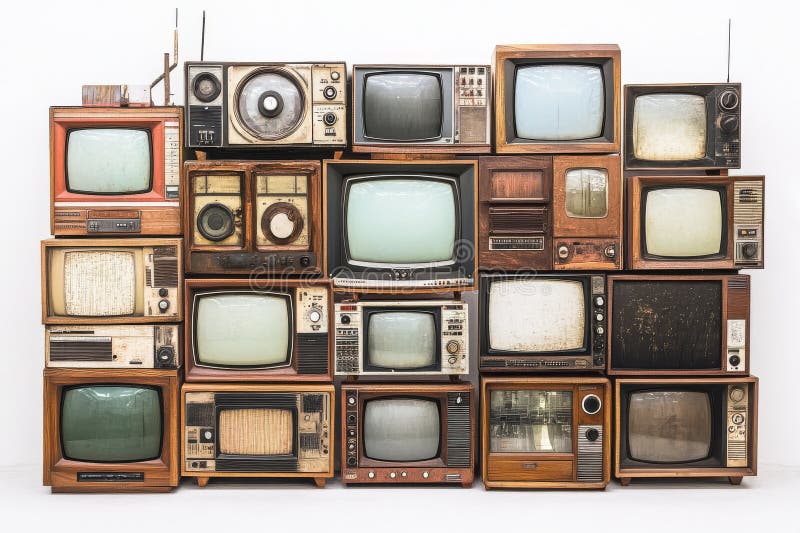 A Retro Composition Featuring Two Stacks of Old-fashioned Televisions ...