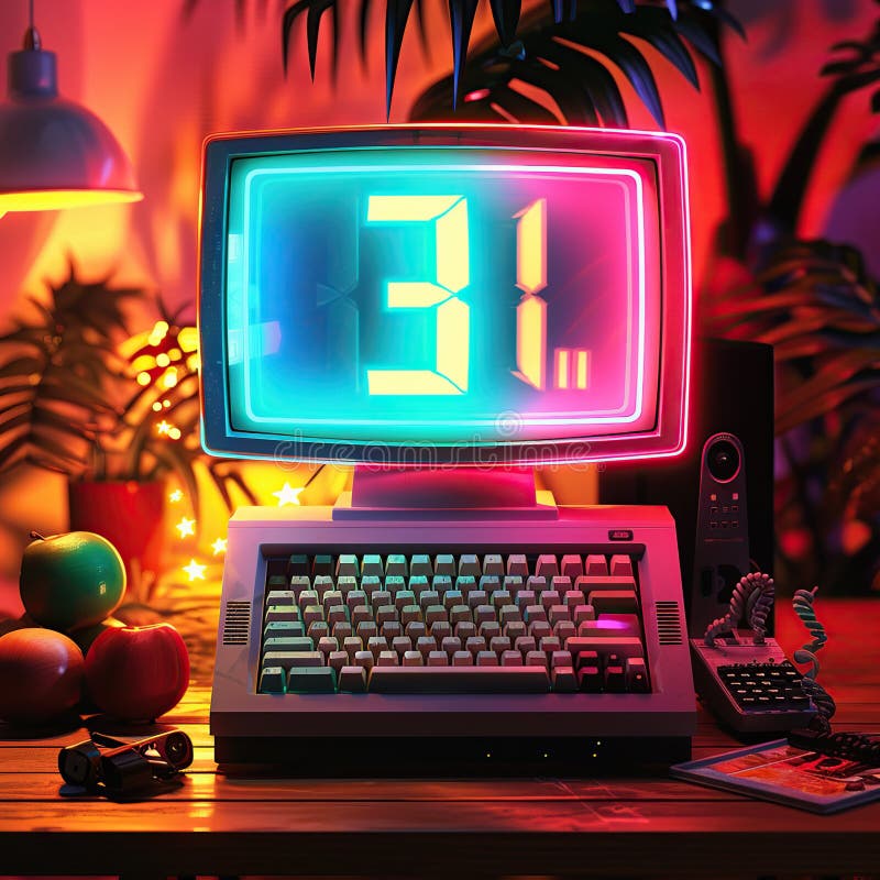 Retro Computer Displaying 3.1 in Vibrant Neon Light Stock Photo - Image ...