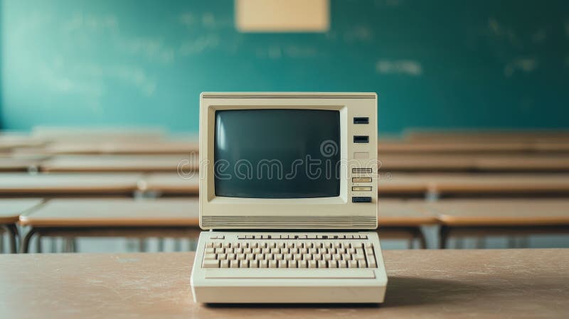 Retro Computer in Empty Classroom Vintage Technology Education ...