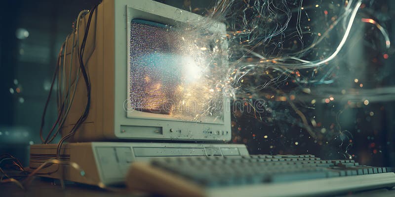 Retro Computer Exploding a Stunning Visual of Digital Chaos and ...