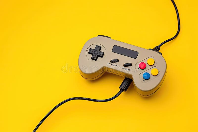Retro Computer Gaming Controller Bright Yellow Background Stock ...