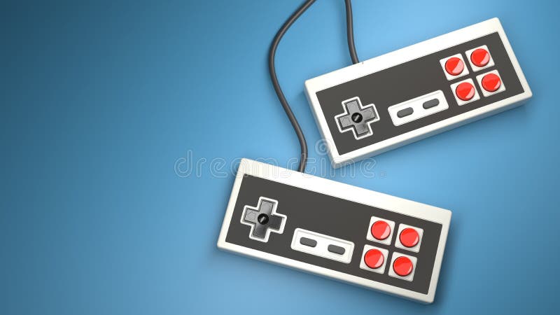Retro Computer Gaming Controller Joystick on Monochrome Blue Background ...