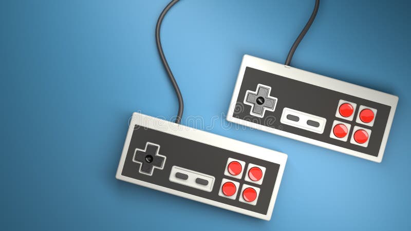 Retro Computer Gaming Controller Joystick on Monochrome Blue Background ...