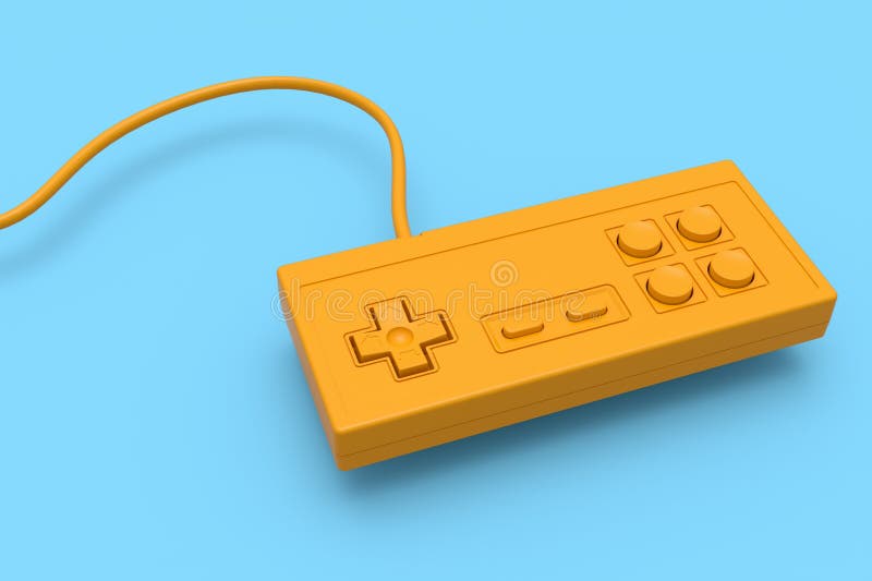 Retro Computer Gaming Controller Joystick on Monochrome Blue Background ...