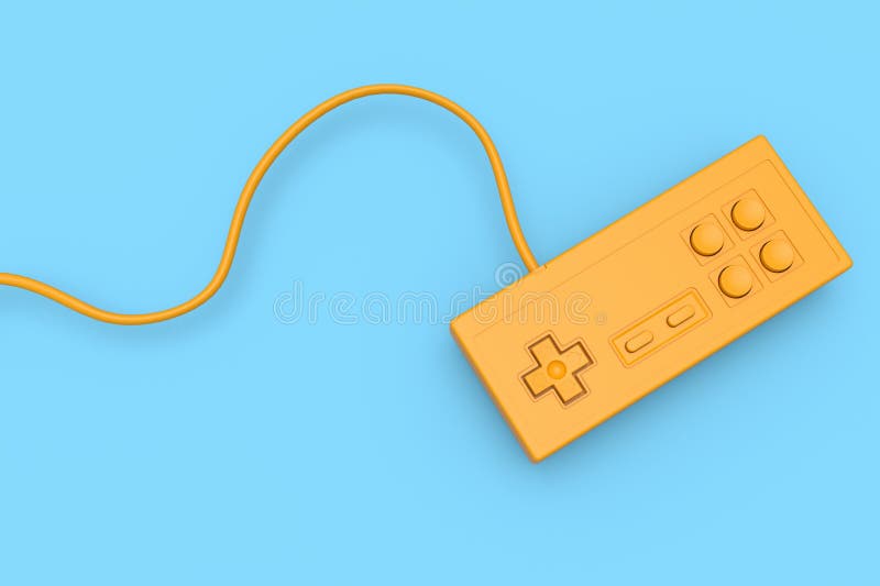 Retro Computer Gaming Controller Joystick on a Blue Background Stock ...