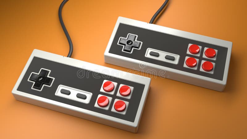 Retro Computer Gaming Controller Joystick on a Orange Background Stock ...