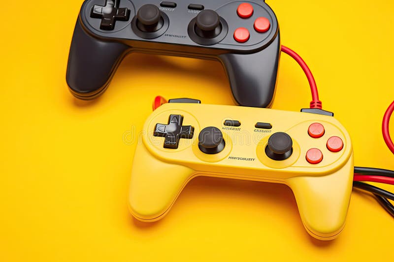 Retro Computer Gaming Controllers Bright Yellow Background Stock ...