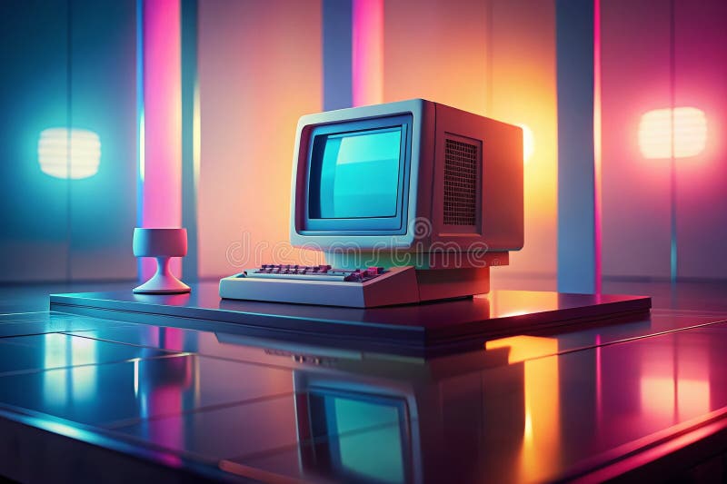 Retro Computer on Glass Table a Glimpse into the Past Capturing the ...