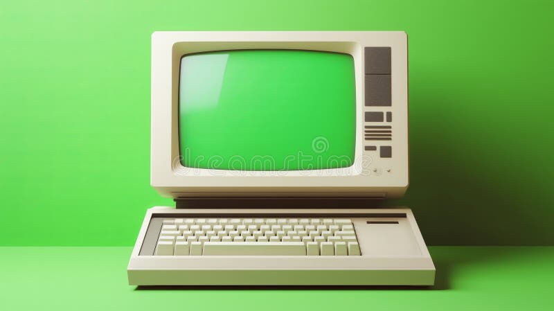 Retro Computer Green Screen Vintage Office Desk 80s Technology Stock ...