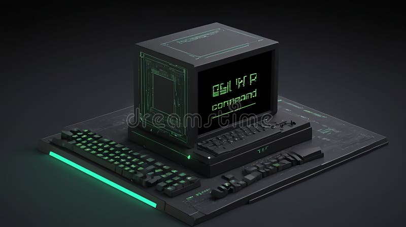 Retro Computer with Green Text and Keyboard Stock Illustration ...