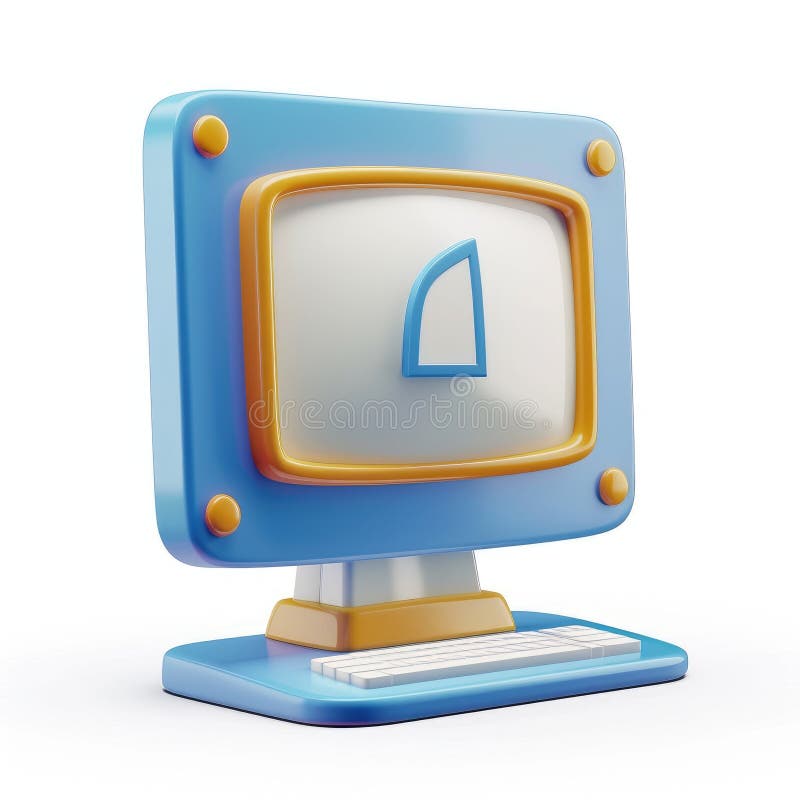 Cute Cartoon Computer, 3D Render, Blue and Orange Stock Illustration ...
