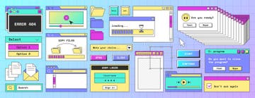 Retro Computer Screen Interface with Windows, Folder, File and Message ...