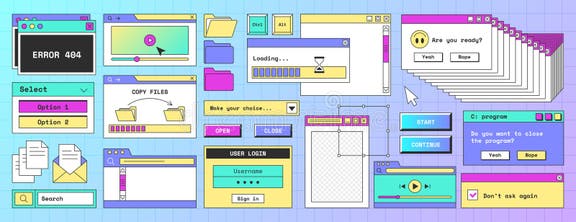Retro Computer Screen Interface With Windows Folder File And Message Frames Stock Vector