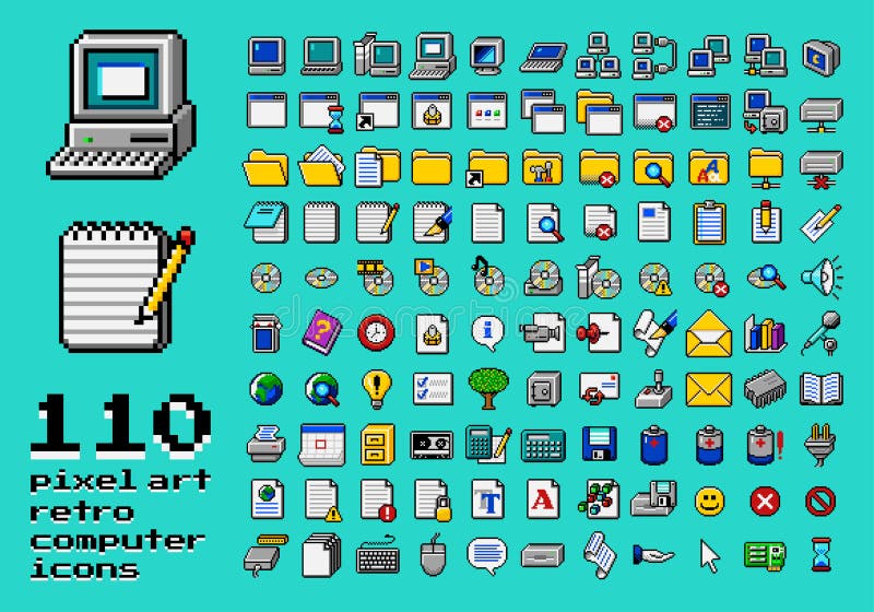 Retro Computer Interface Elements Set. Old PC UI Icon Assets for ...