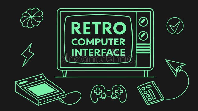 Retro Computer Interface, Vintage Technology and Gaming Design Vector ...