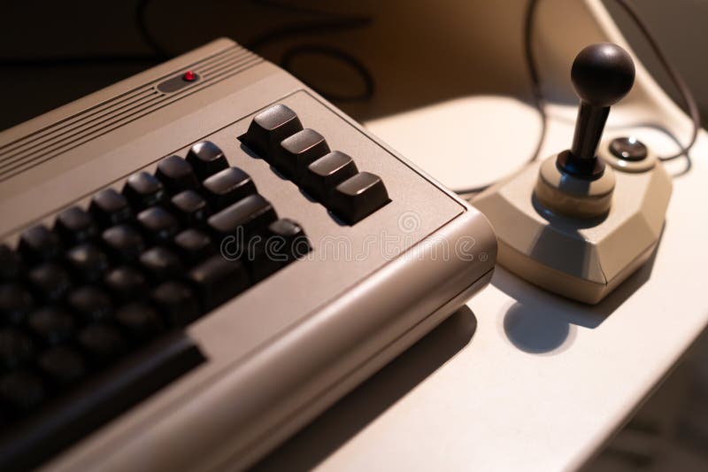 Retro Computer and Joystick on a Desk Stock Image - Image of ...