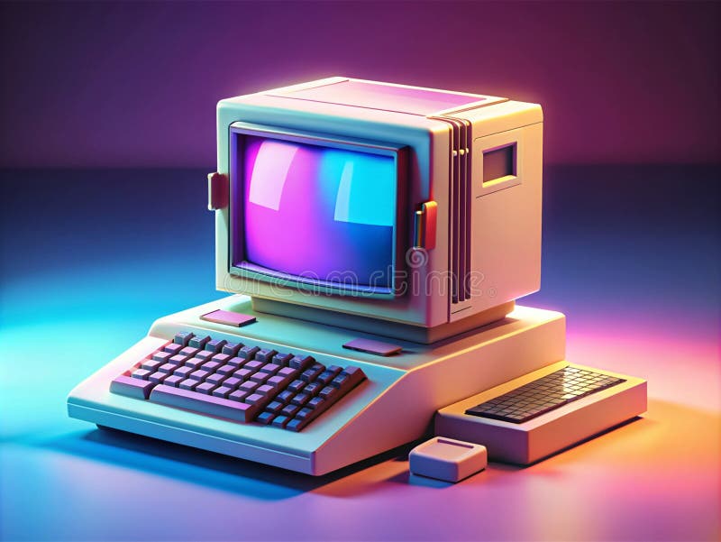 Retro Computer in Neon Lights Stock Vector - Illustration of skin ...