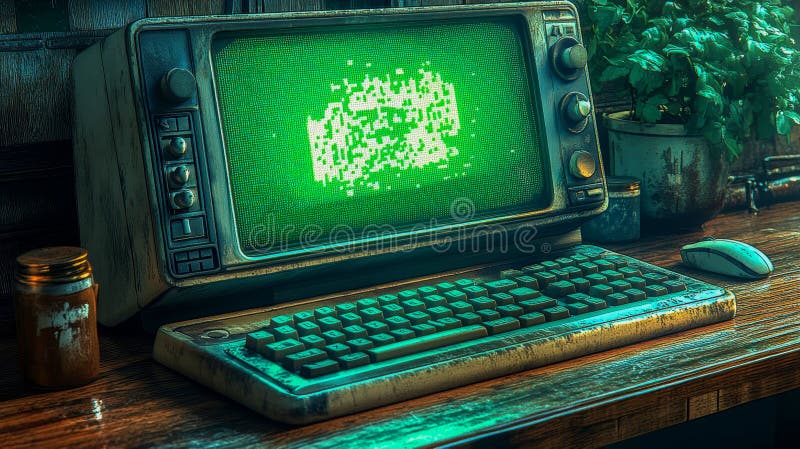 Retro Computer with a Pixelated Gaming Interface Stock Image - Image of ...