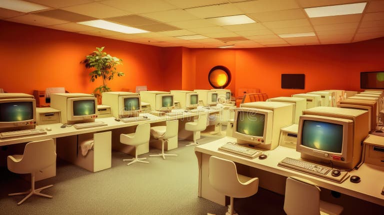 Retro Computer Room Displaying Classic Apple Macintosh Computers ...