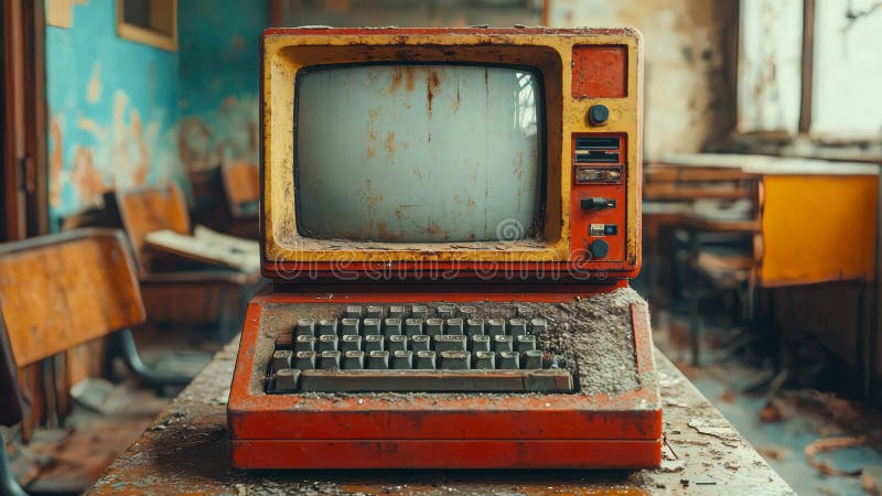 A Retro Computer from the 1980s Sits on a Cluttered Desk in a Nostalgic ...