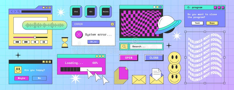 Retro Computer Screen Interface with Windows, Folder, Popup ... Retro Computer Screen Interface with Windows, Folder, Popup ...