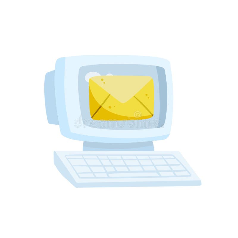 Retro Computer. Sending and Receiving Email. Yellow Envelope with ...