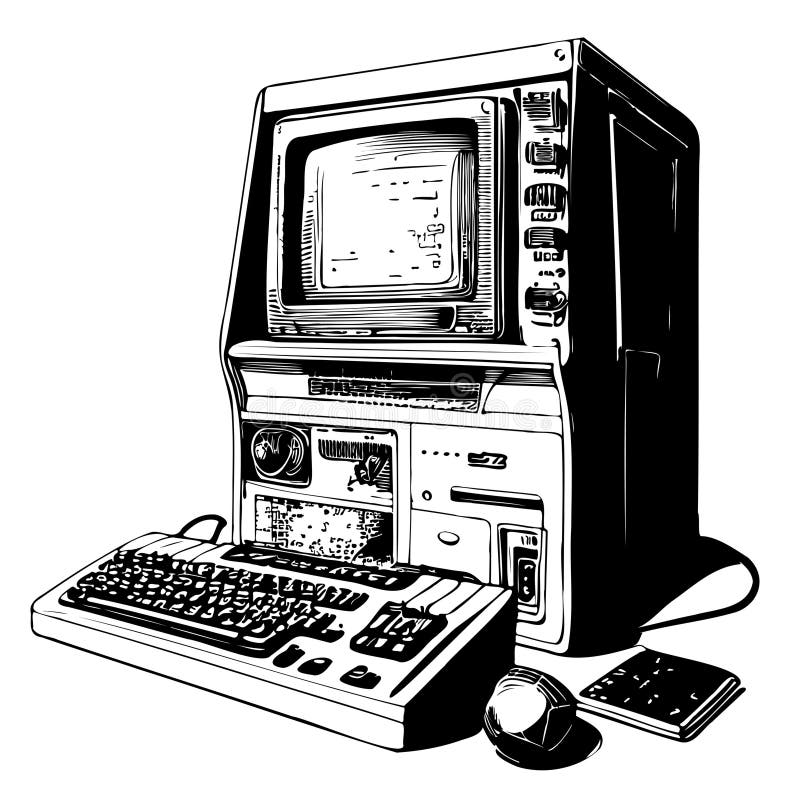 Retro Computer Sketch Hand Drawn in Doodle Style Vector Illustration ...
