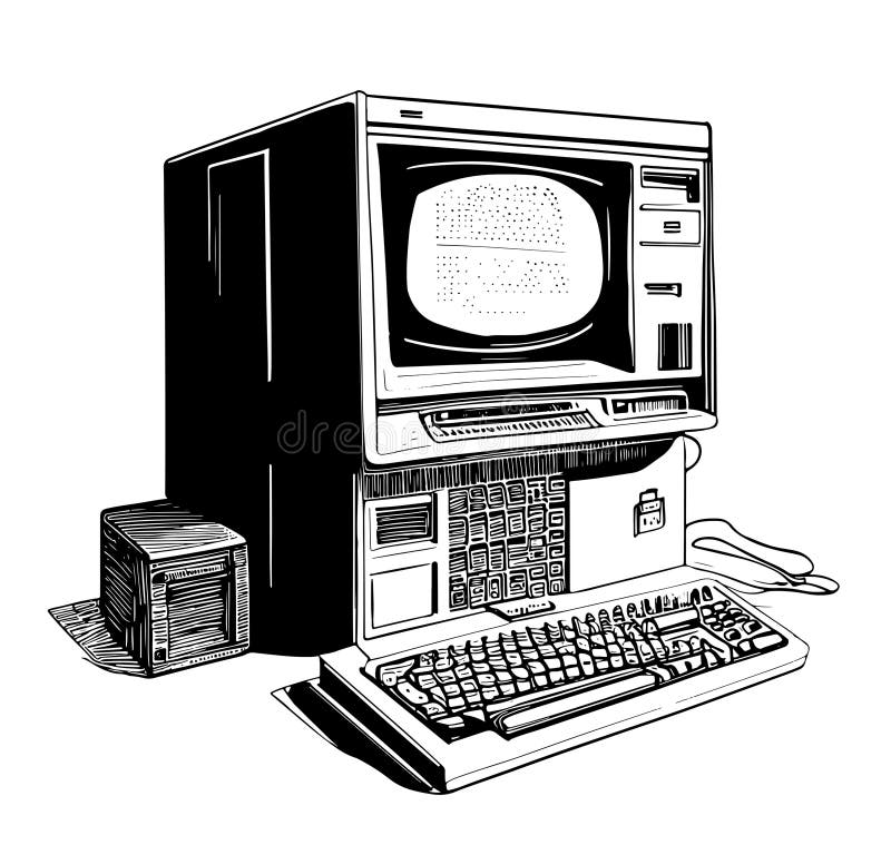 Retro computer sketch stock vector. Illustration of drawn - 375598405