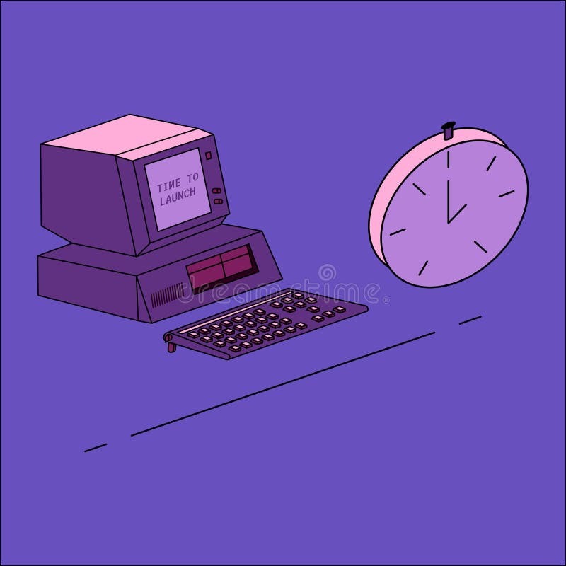 Retro Tech & Time: Vintage Computer with Stopwatch Isometric Vector Art ...