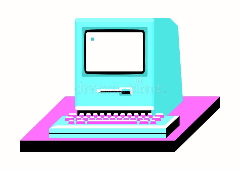 Retro computer from 80s stock vector. Illustration of media - 239126956