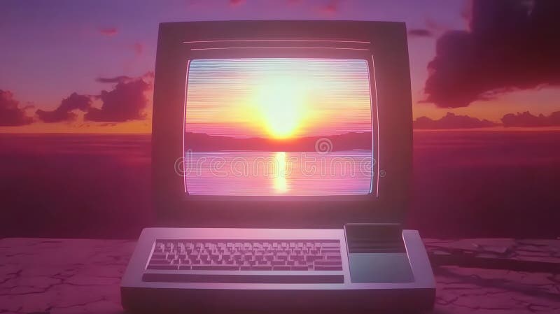 Retro Computer Sunset Aesthetic Digital Art Royalty Free Image Stock ...
