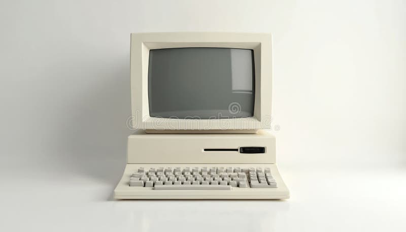 Retro Computer System with Monitor and Keyboard in Color. Classic ...