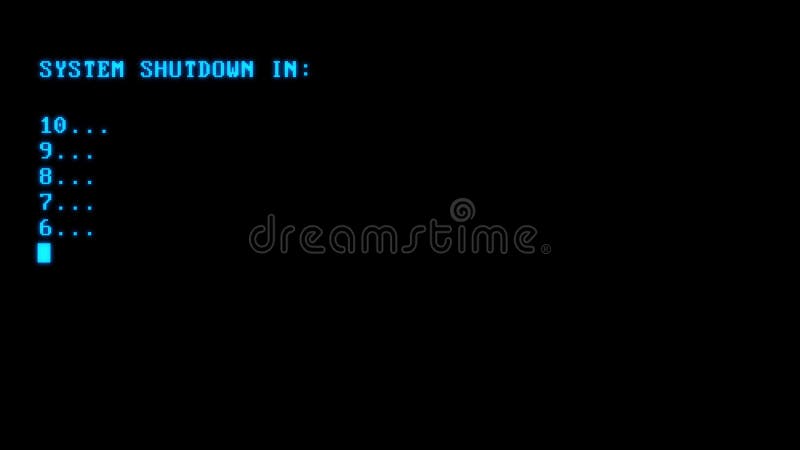 Retro Computer System Shutdown Countdown Timer Animation with Blue Text ...