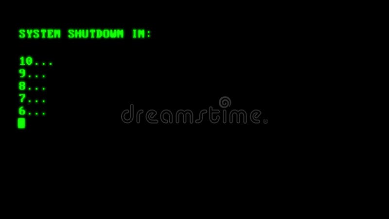 Retro Computer System Shutdown Countdown Timer Animation with Green ...