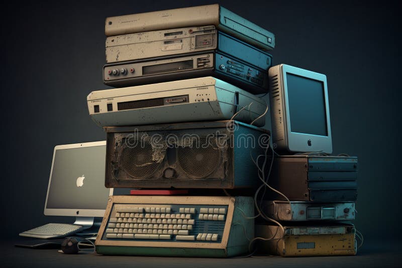 Retro Computer Technology Concept Stock Illustration - Illustration of ...