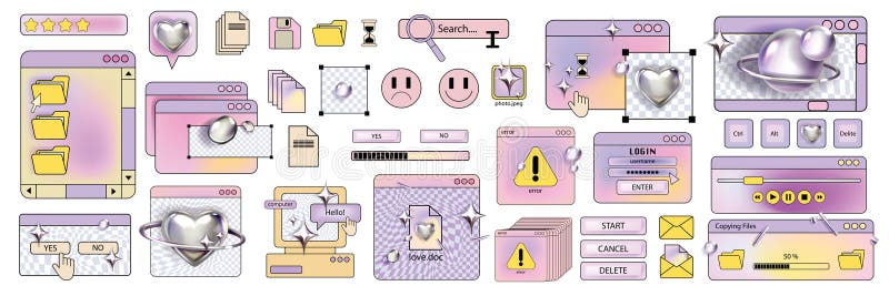 Retro Computer Window Sticker Set, 90s Web Old Interface Vector ...