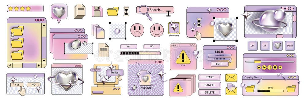 Retro Computer Window Sticker Set, 90s Web Old Interface Vector ...