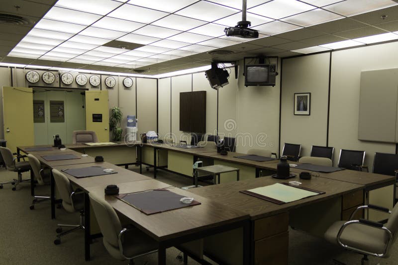 Retro conference room stock image. Image of desks, monitor - 29676423