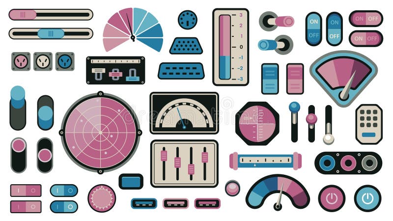 Retro Control Panel Elements. Analog Dashboard Interface with ...