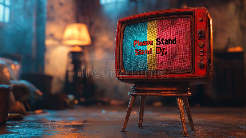 Retro CRT Television Displaying a Classic Please Stand by Technical ...