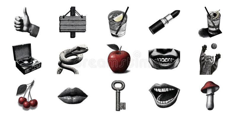 Retro Cut-Out Objects and Symbols Set. Vintage Elements for Creative ...