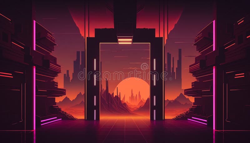Retro Cyberpunk Style Background. Sci-Fi Background. Neon Light Grid ...